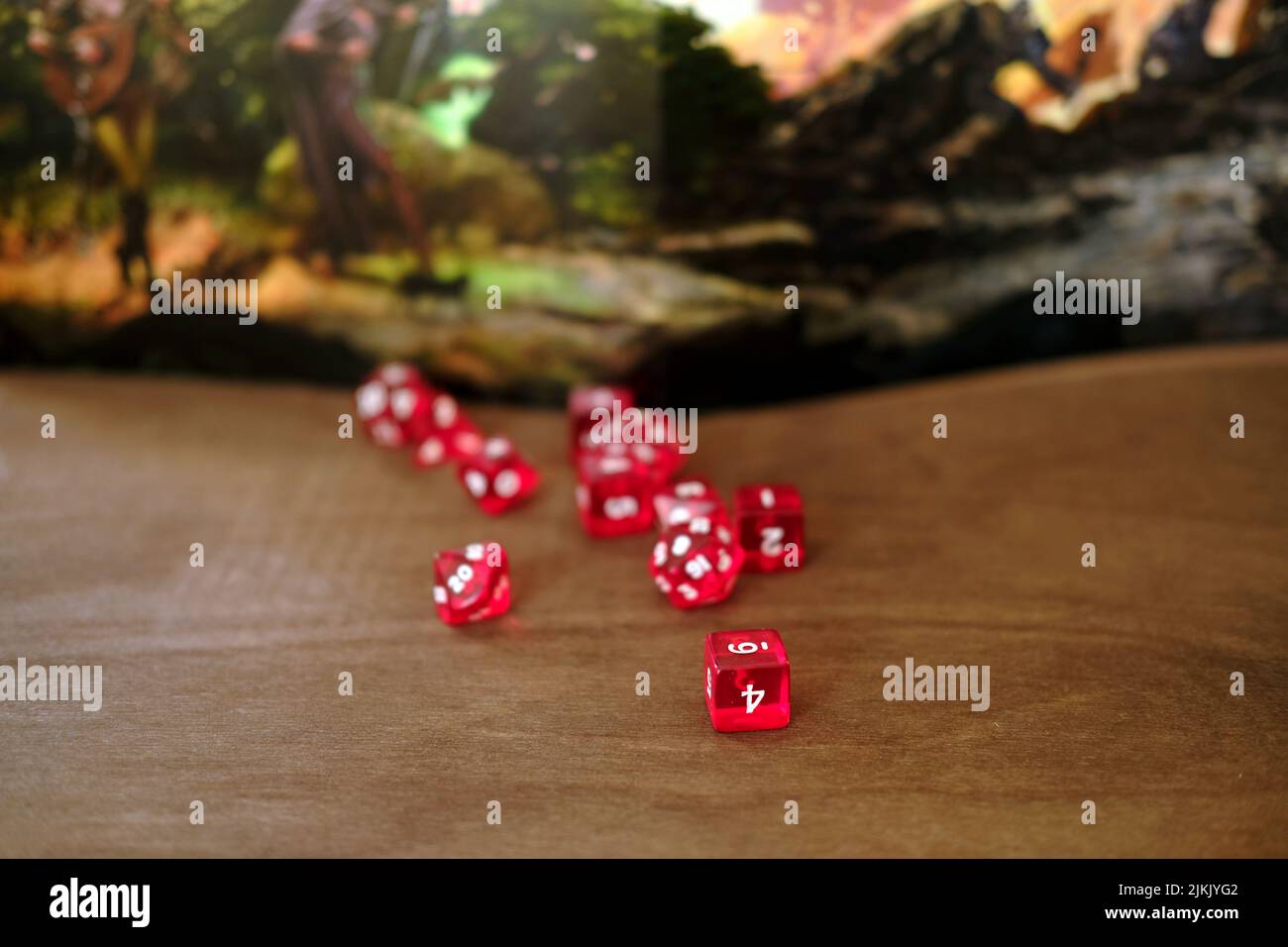 Red dice for roleplay game Stock Photo - Alamy