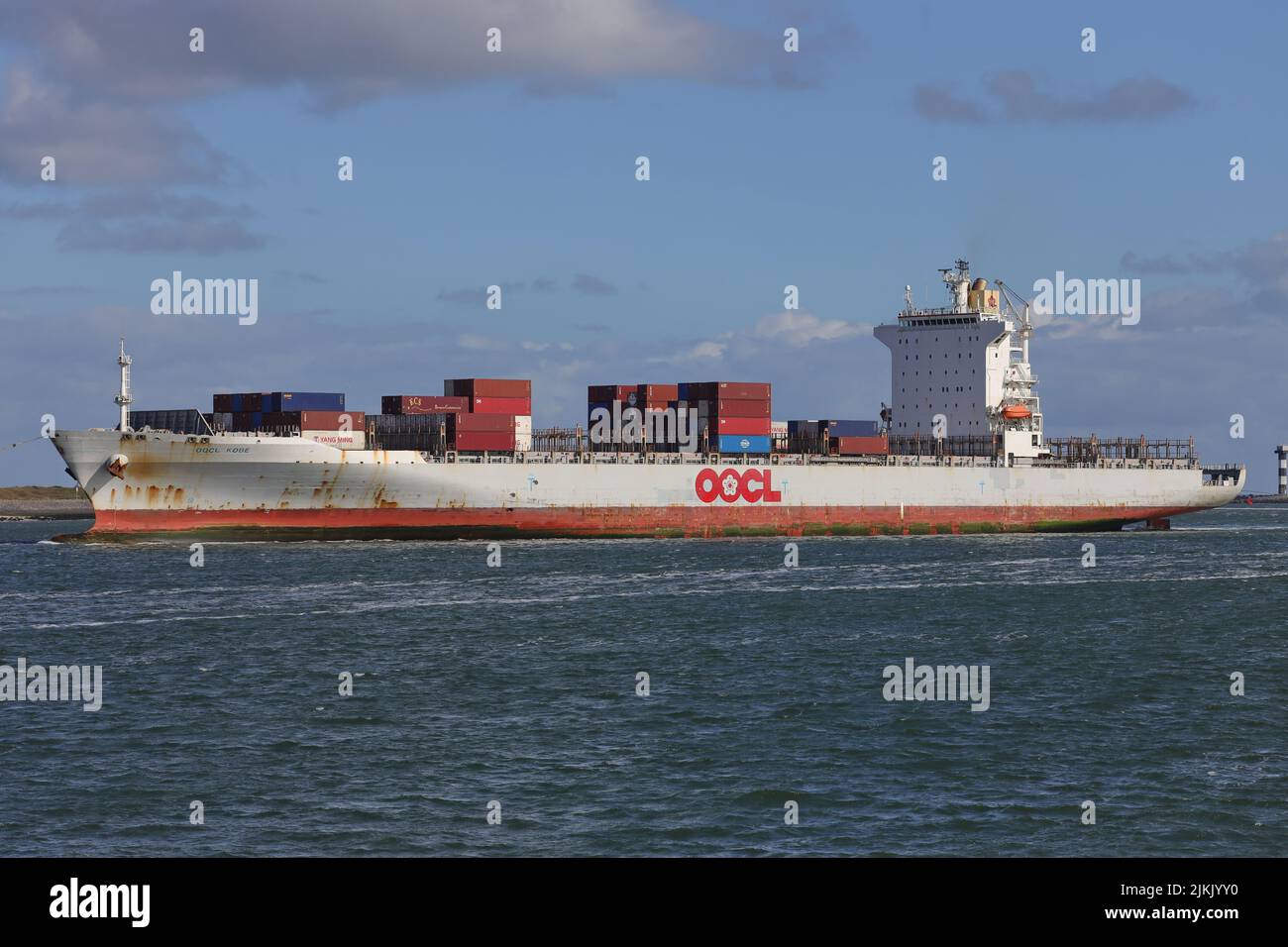 The container ship OOCL Kobe arrives in the port of Rotterdam on May 28 ...