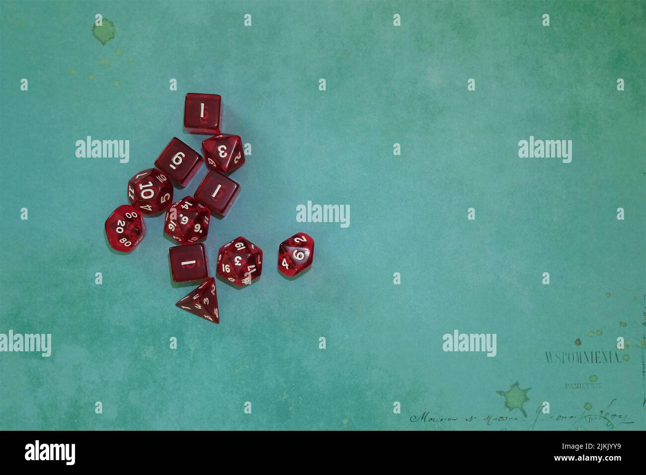 Red dice for roleplay game Stock Photo - Alamy
