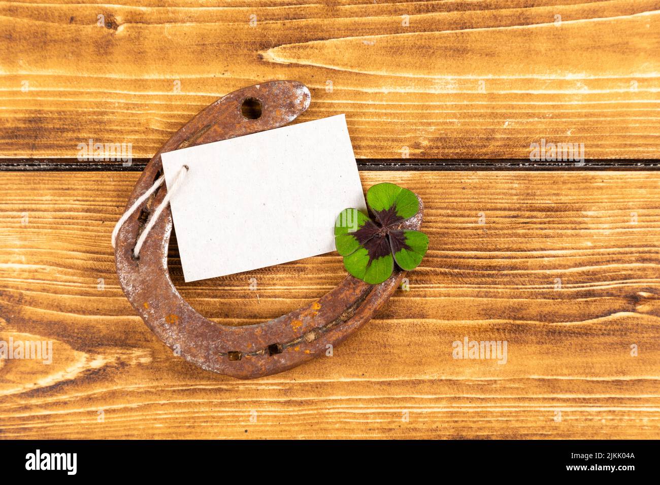 horseshoe with green shamrock sign for luck for st patricks day on a ...