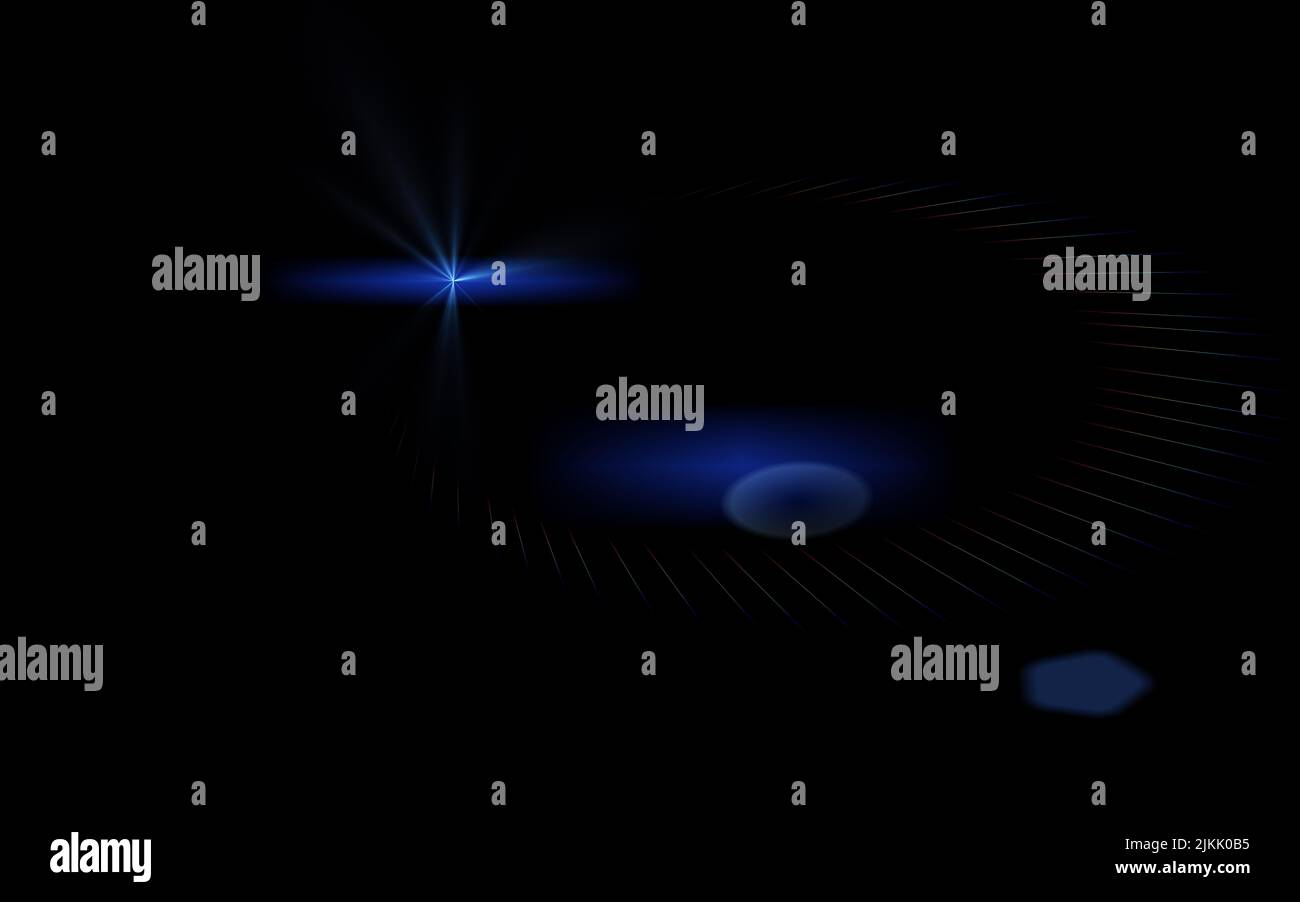 An illustration of three blue light reflections - star sparkle, round ...