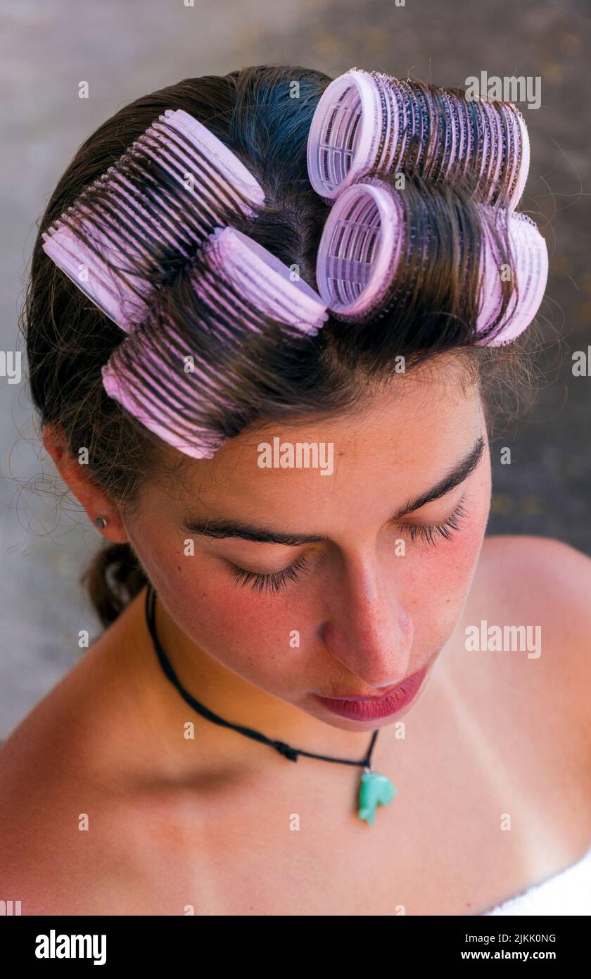 Girl hair rollers hi-res stock photography and images - Alamy