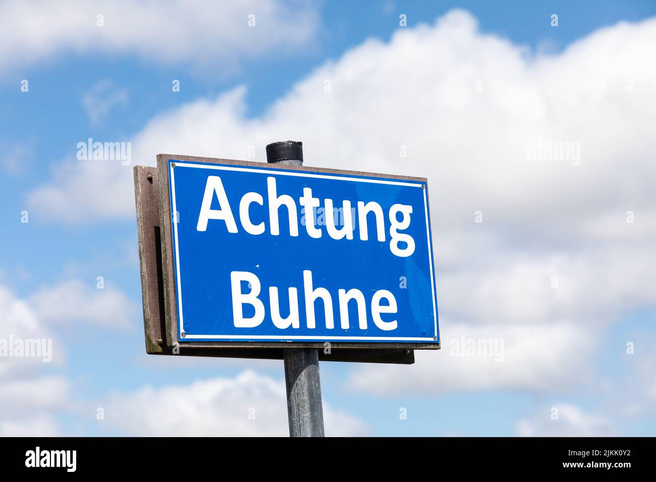 german north sea buhne sign, achtung buhne, in english caution groyne ...