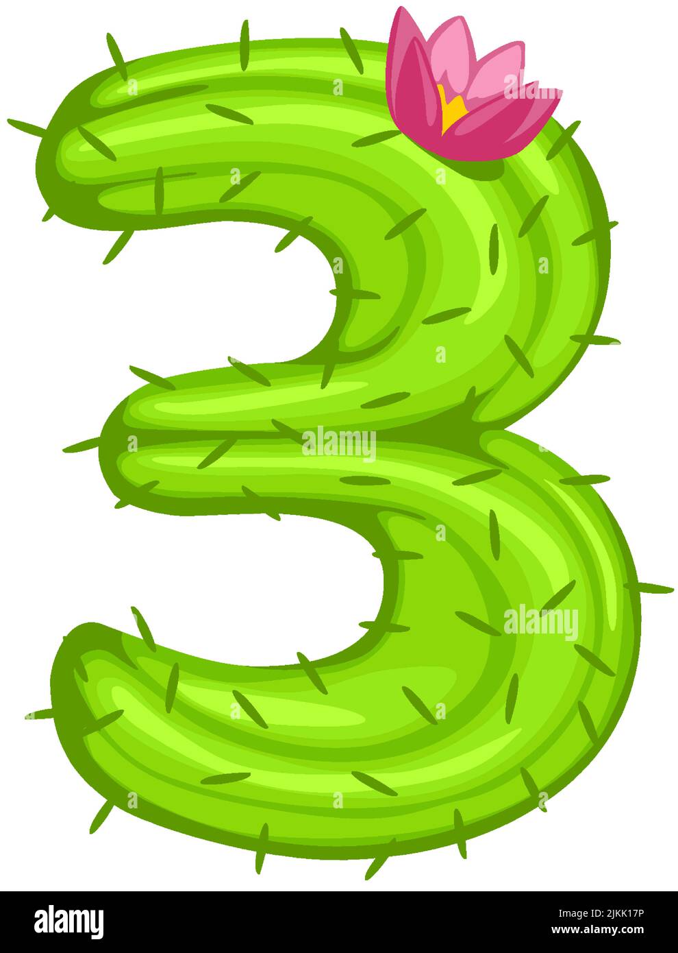 Cartoon cactus number 2 with flower font kids numbers. Green figure Two ...