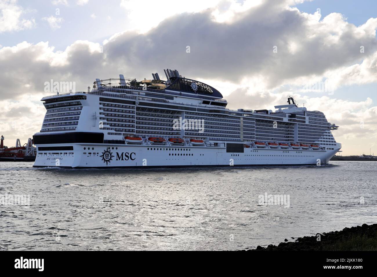 The cruise ship MSC Virtuosa arrives in the port of Rotterdam on May 28 ...