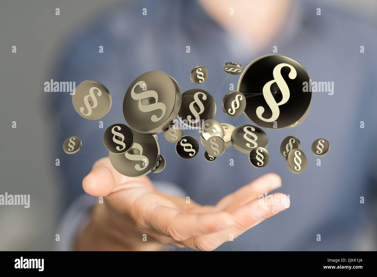 Some illustrative section sign icons floating above a person's hand ...