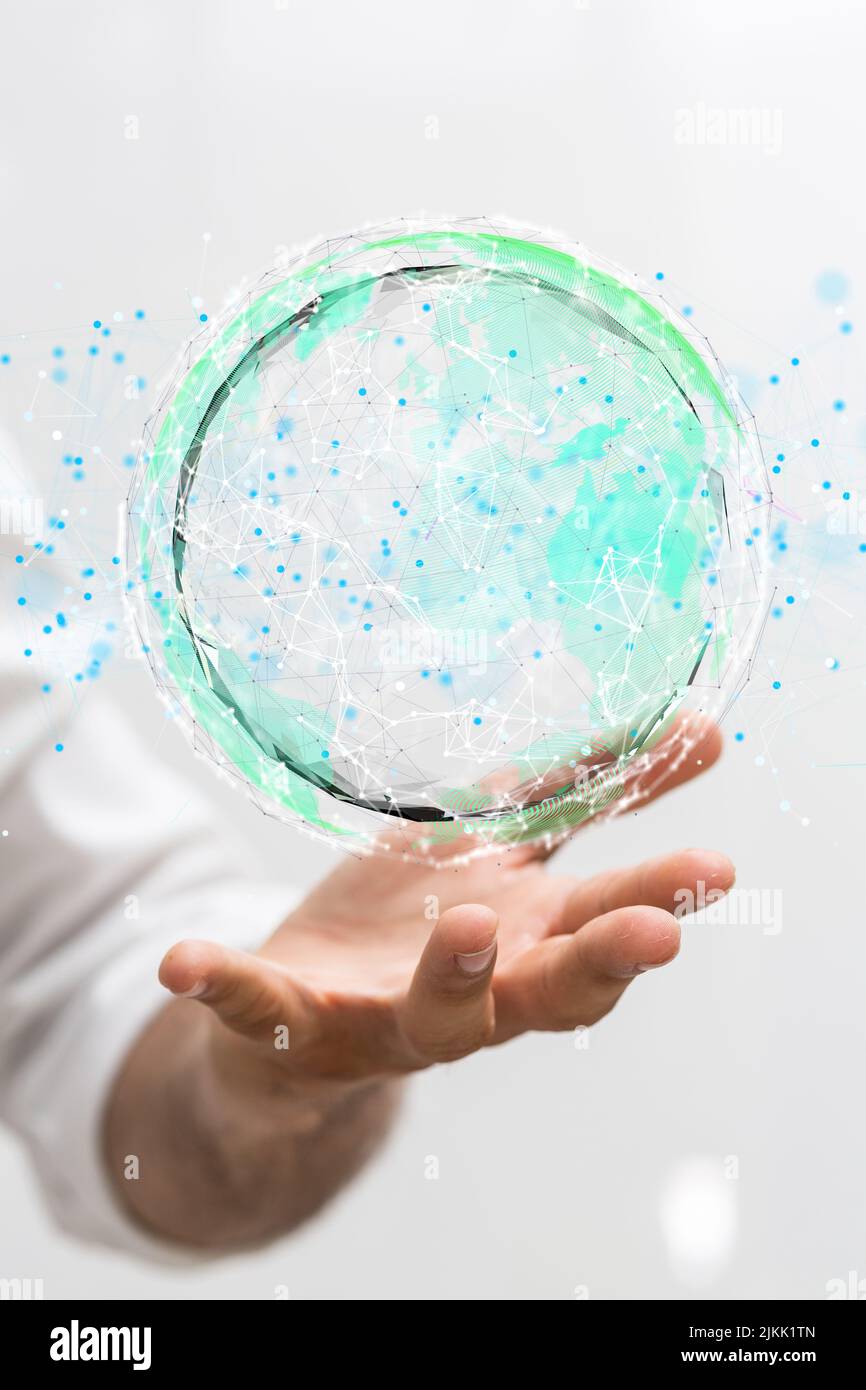 A person presenting the virtual projection of digital connections Stock ...