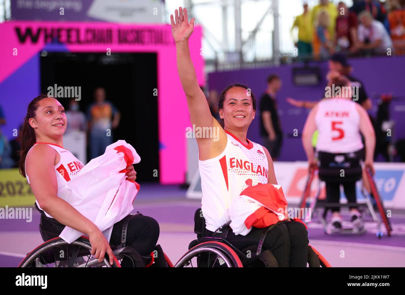 England's Charlotte Moore (right) and Joy Haizelden celebrate winning ...