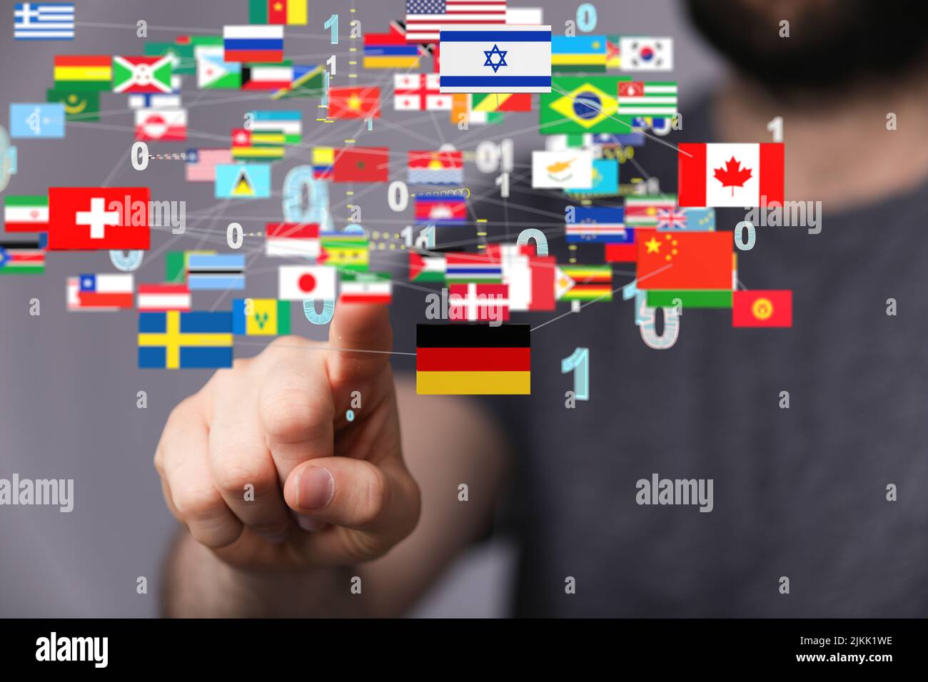 A 3D rendering of the world map with all states and their flags Stock ...