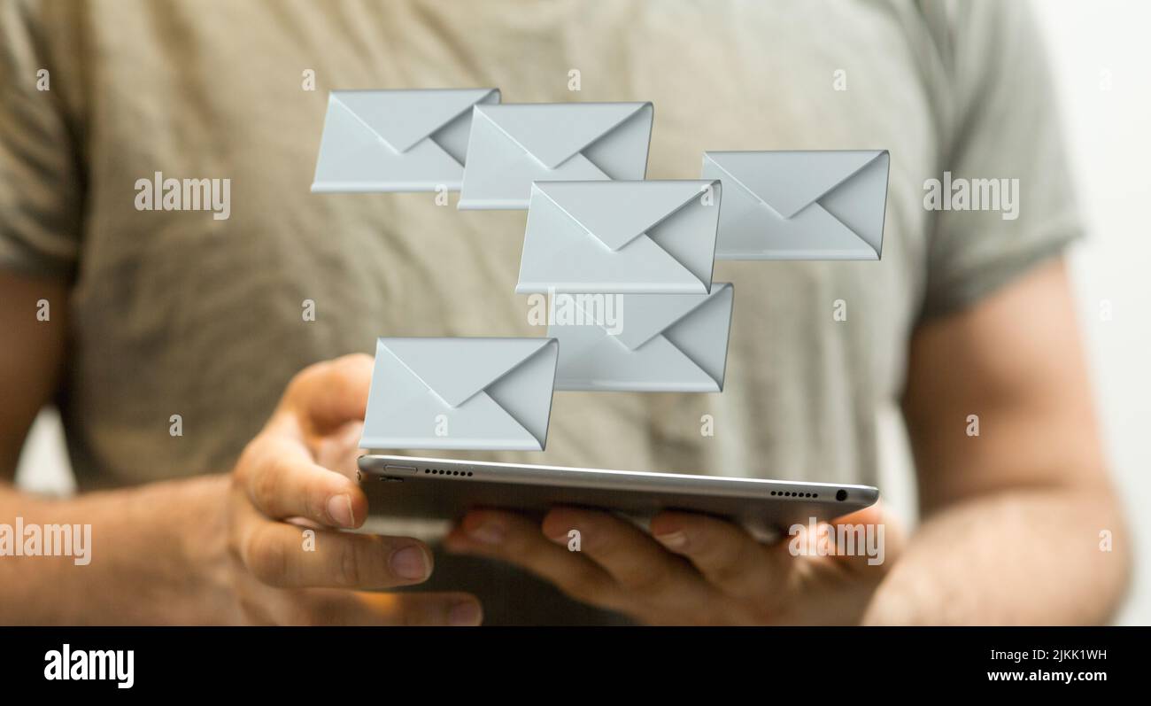 A person presenting the virtual projection of email communication Stock ...