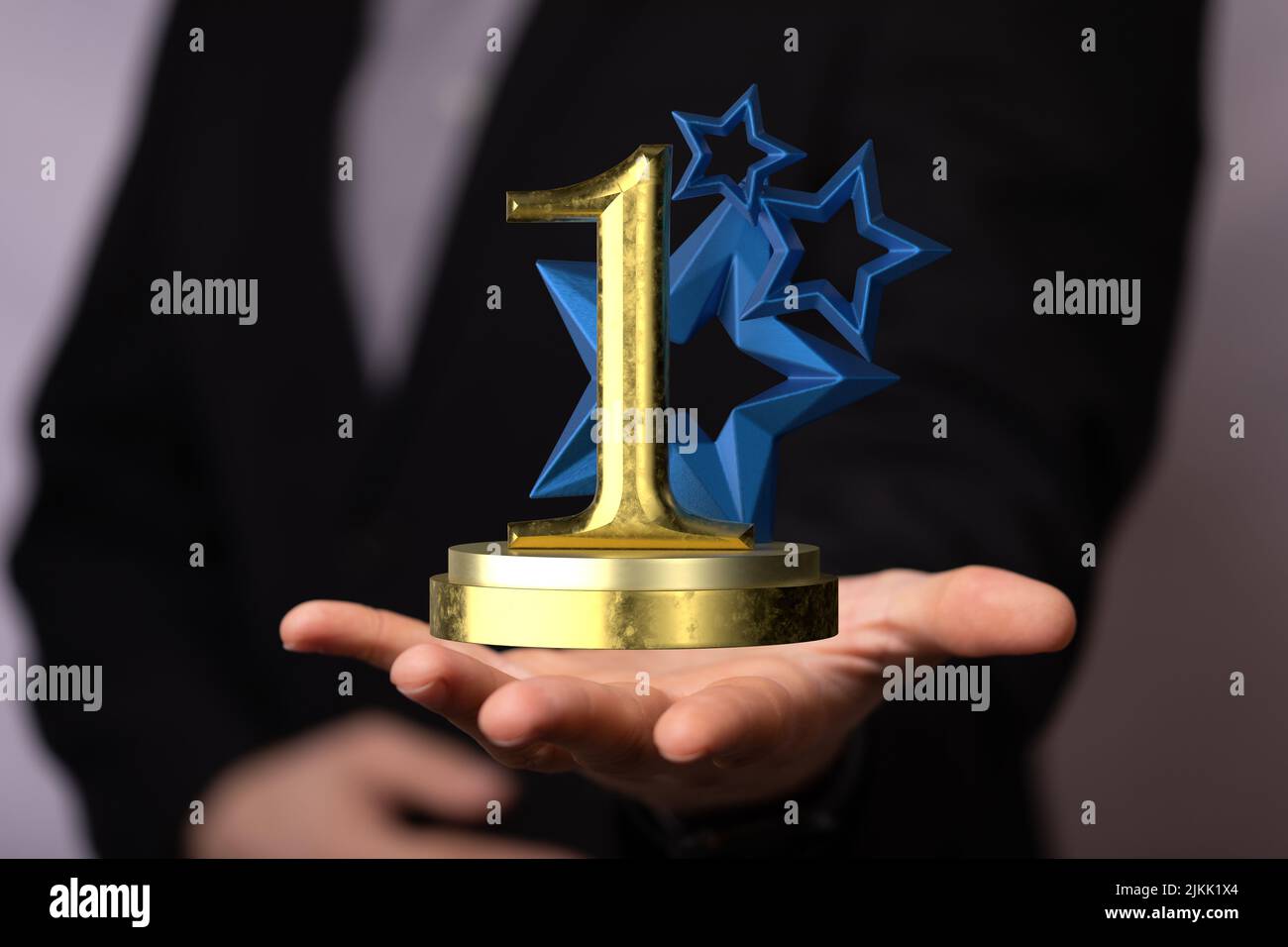 A person presenting the virtual projection of a first place award Stock ...