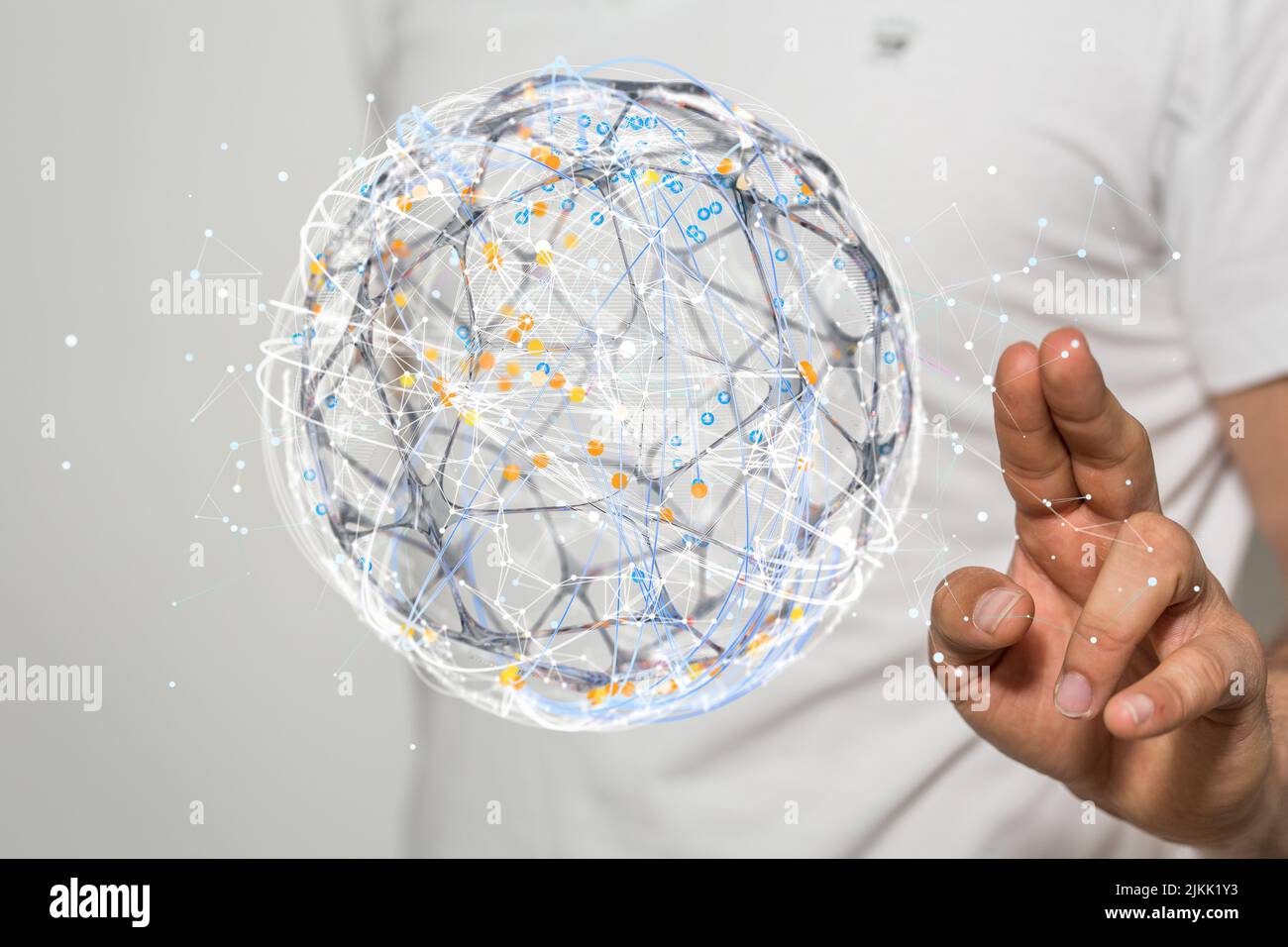 A person presenting the virtual projection of digital connections Stock ...