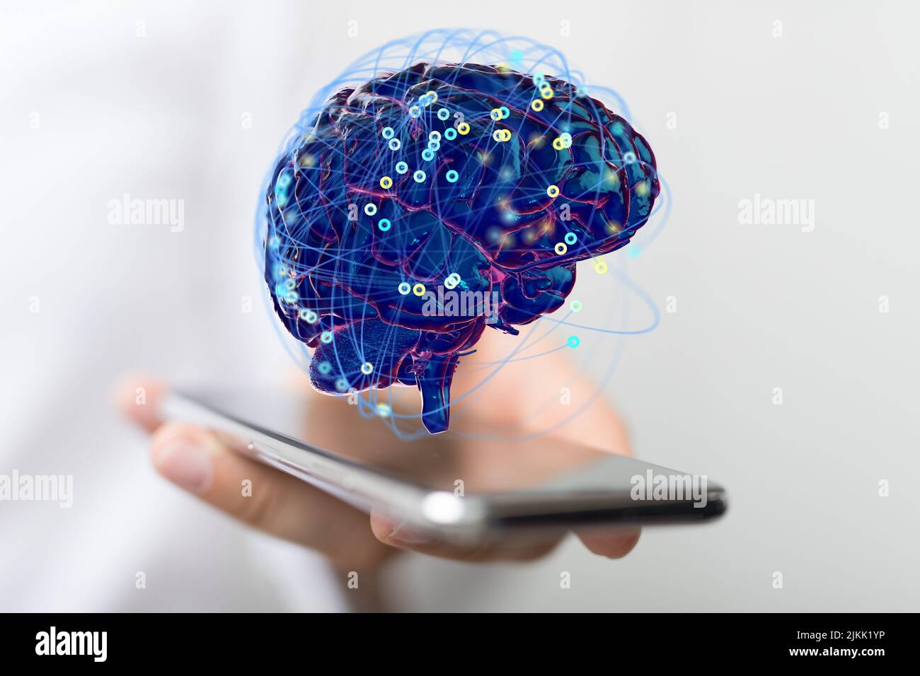 A person presenting a 3D render of the human brain - AI concept Stock ...