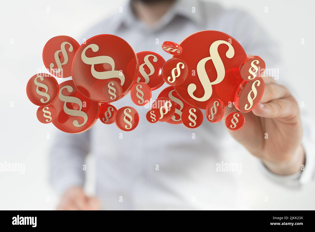 A person clicking or whatever on 3D rendered red section signs Stock ...