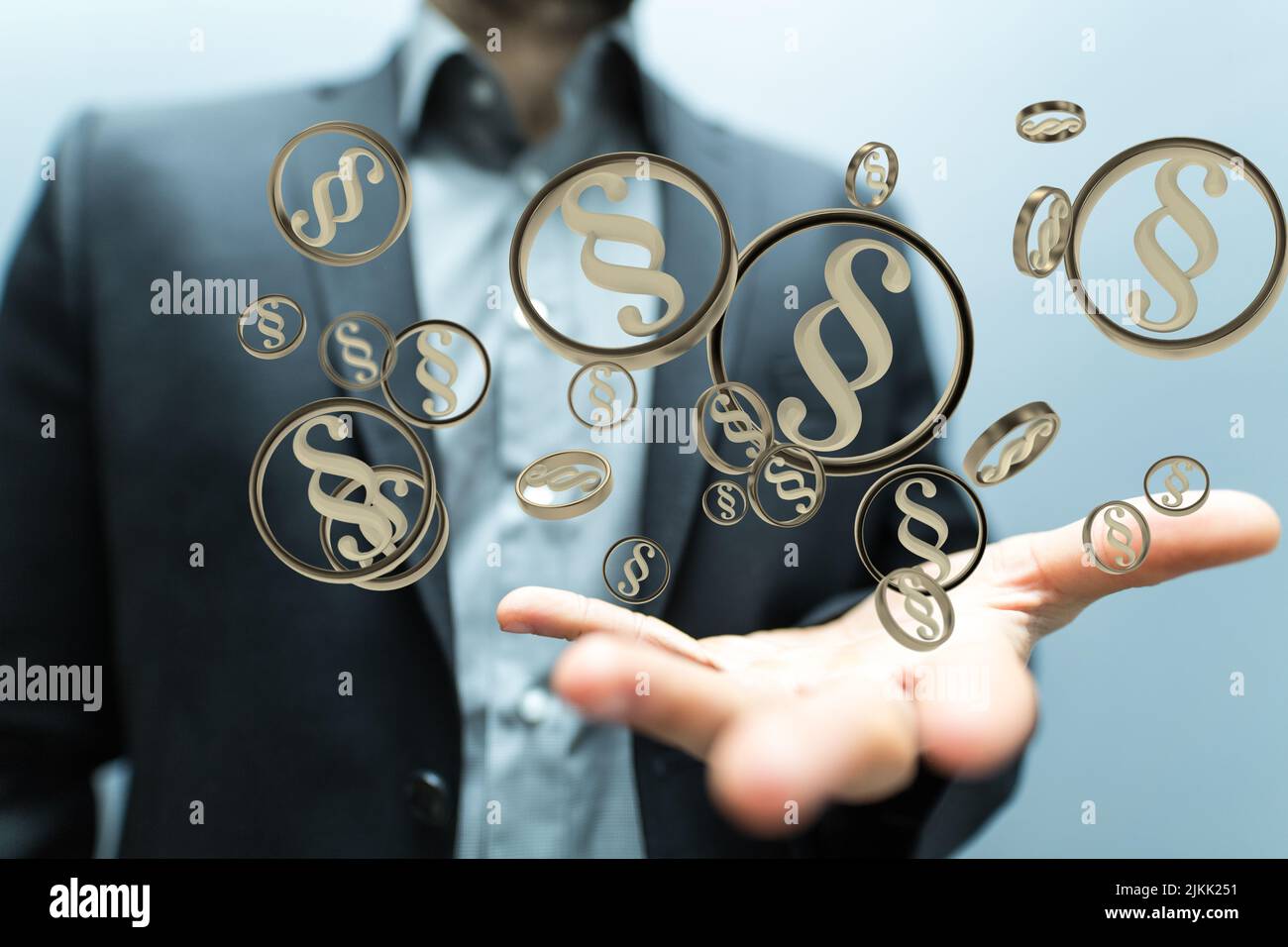 A businessman holding 3D rendered section signs Stock Photo - Alamy