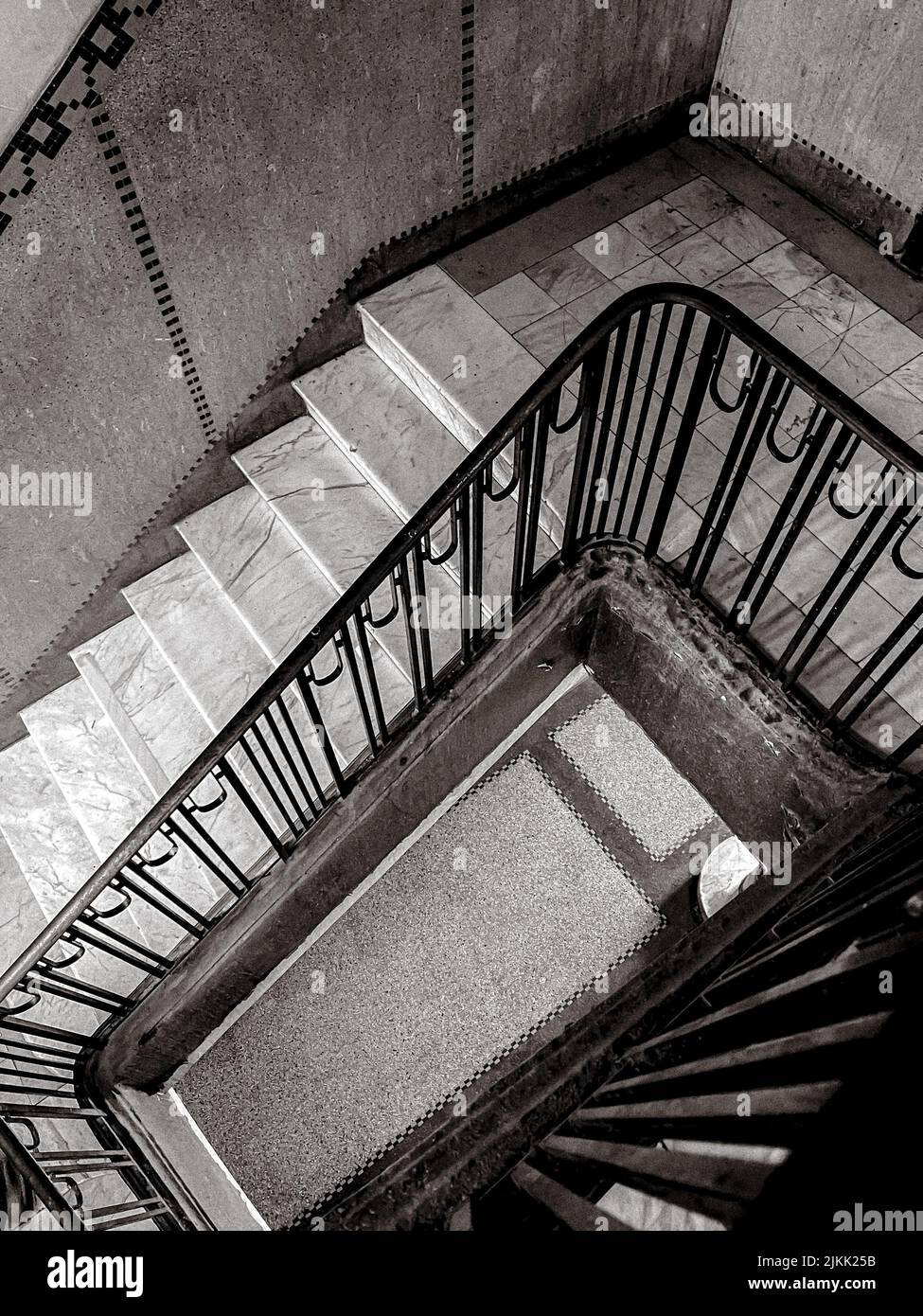 Old residential stairs with metallic handrails Stock Photo - Alamy