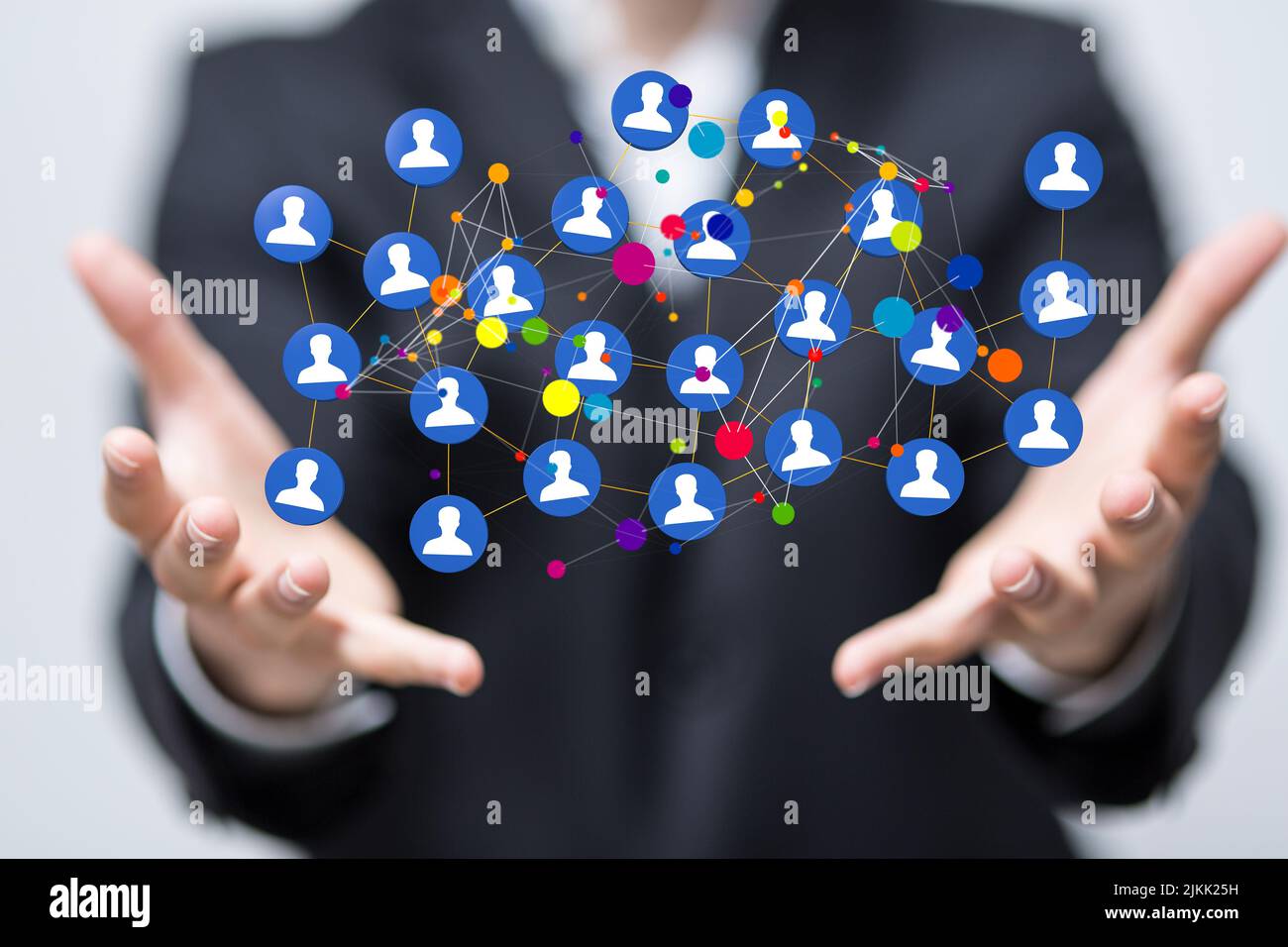 A person presenting the virtual projection of human network Stock Photo ...