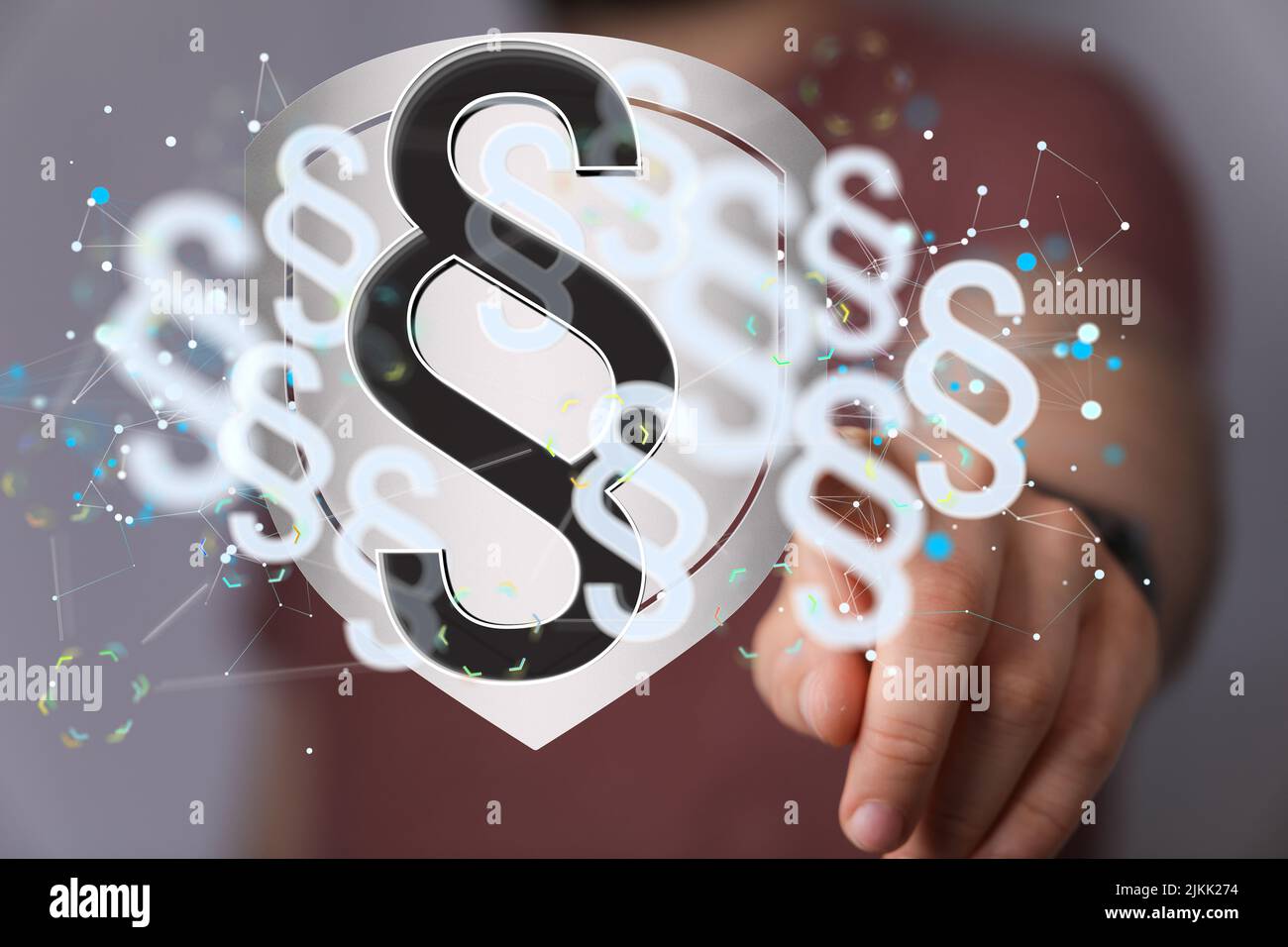 A person clicking on 3D rendered section signs Stock Photo - Alamy