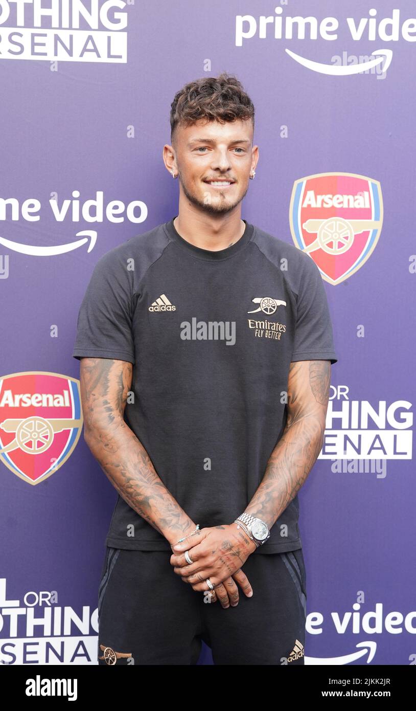 Ben White arrives for the All or Nothing Arsenal Premiere at Islington Assembley Hall in London ...