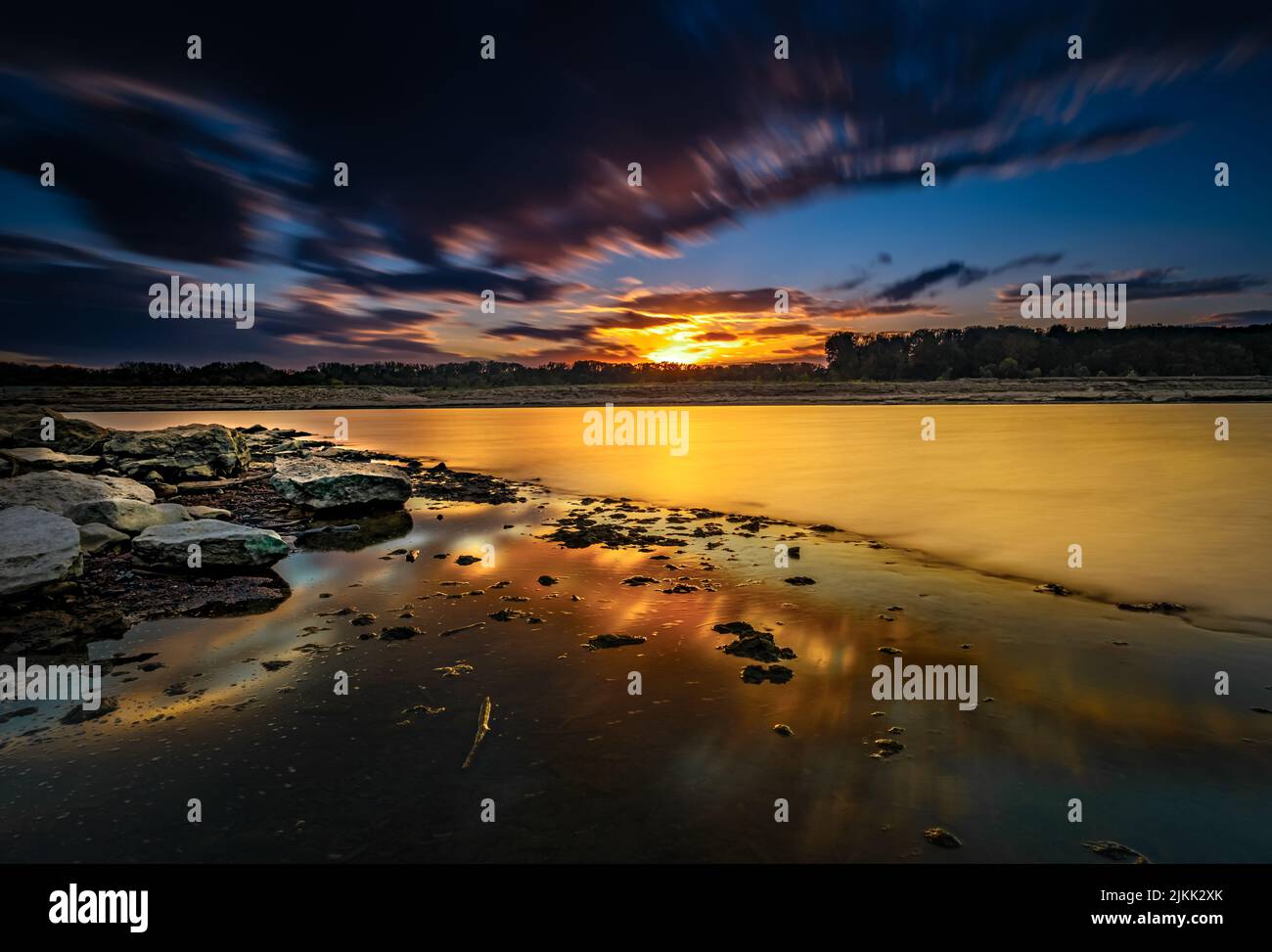 A beautiful landscape view of an epic sunset over Ohio river, United ...