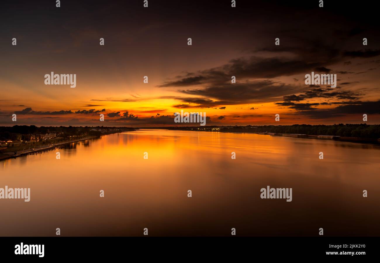 A beautiful landscape view of an epic sunset over Ohio river, United ...
