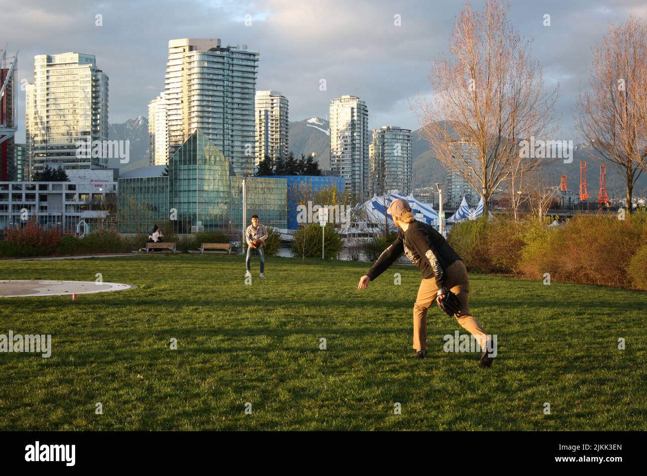 The young men playing baseball in downtown Vancouver, British Columbia ...