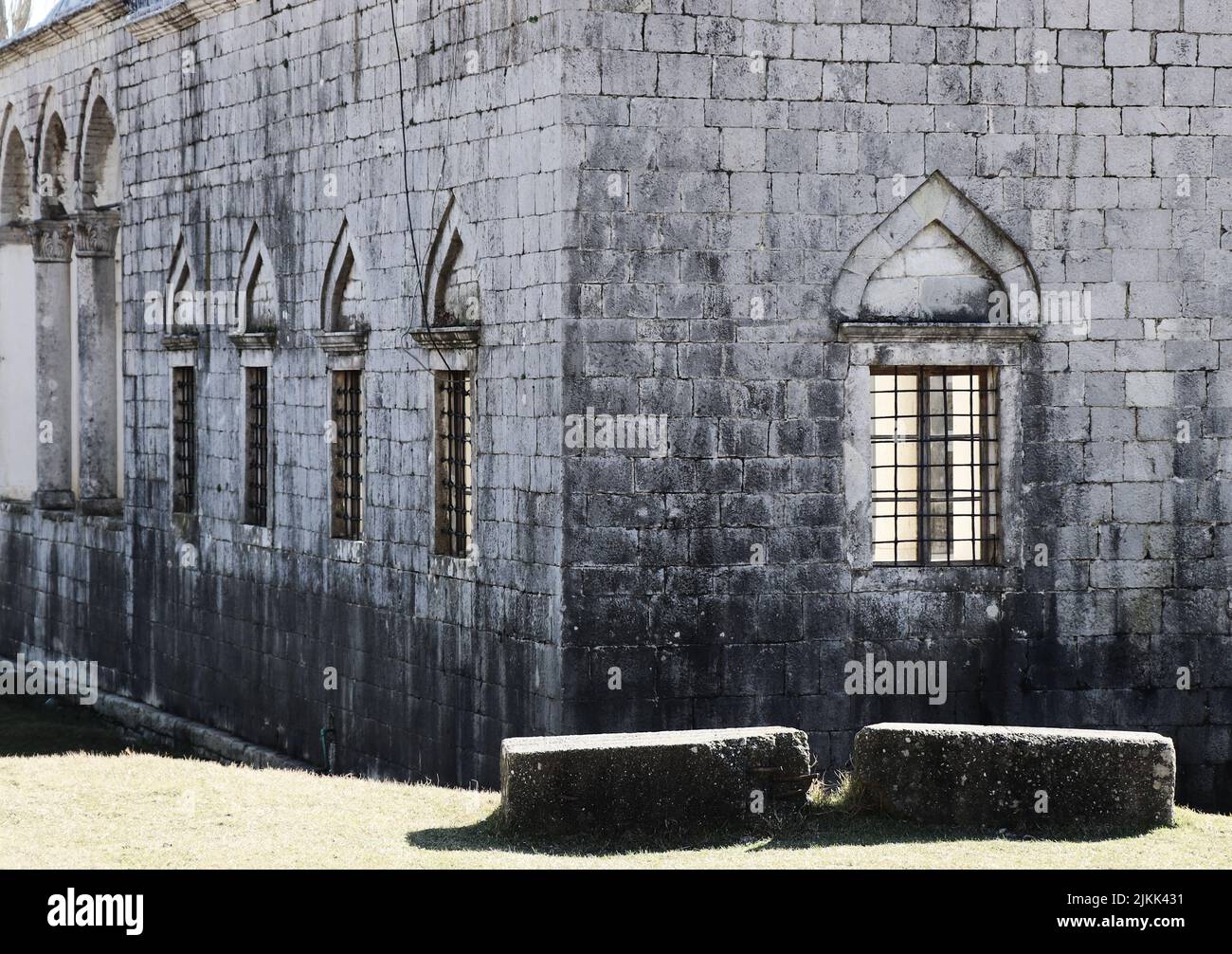 A shot of the windows of exterior design of an ancient building Stock ...