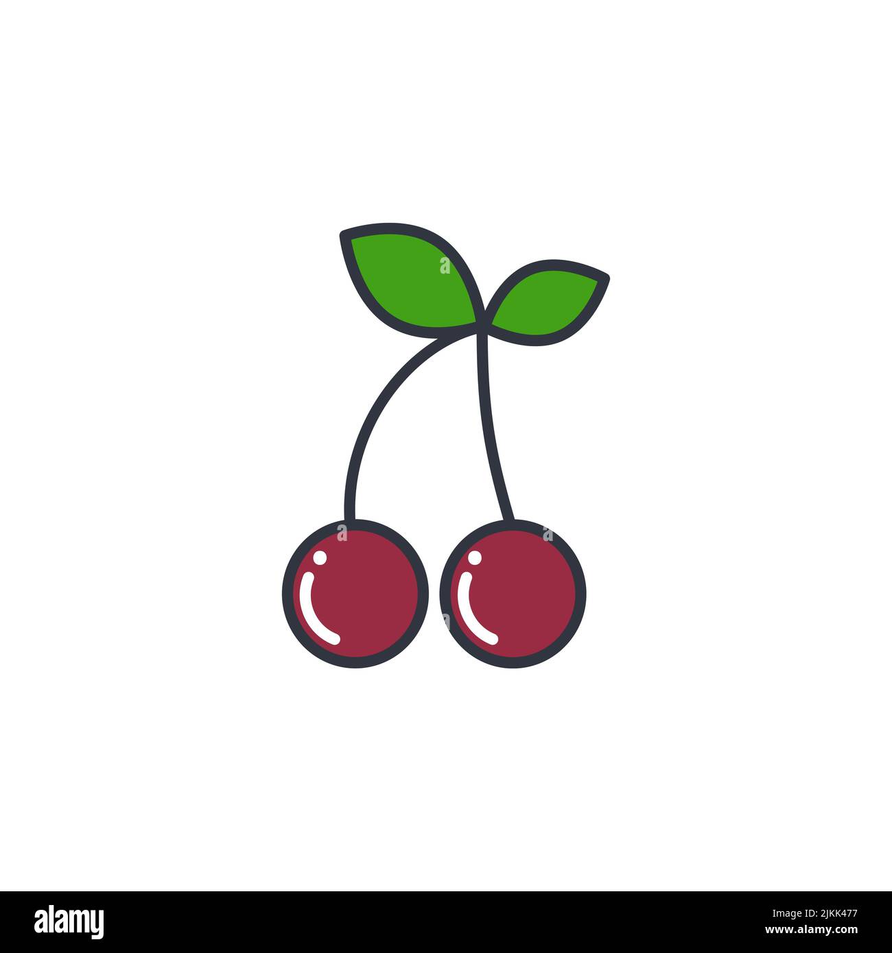 Cherry line color icon vector illustration. Pair berries with leaf ...
