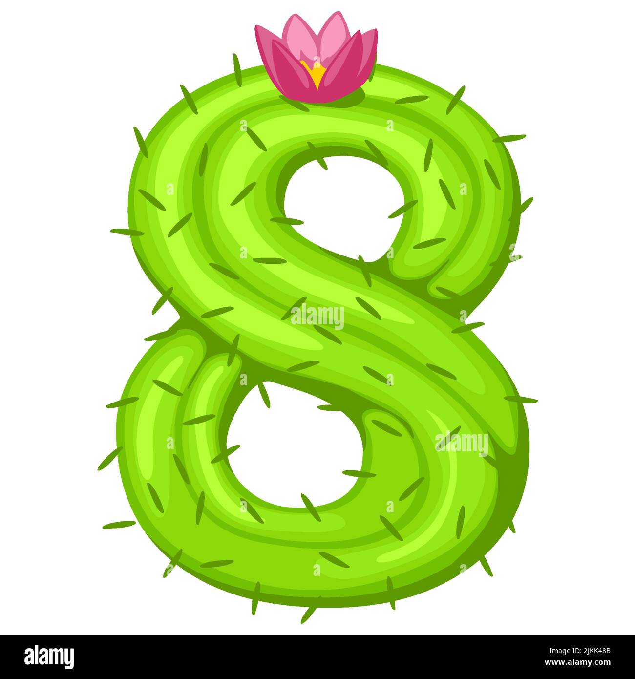 Cartoon cactus number eight with flower font kids numbers. Green figure ...