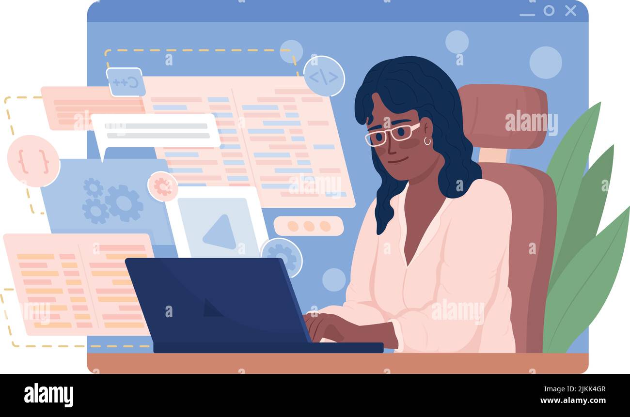 Software engineer at work 2D vector isolated illustration Stock Vector ...