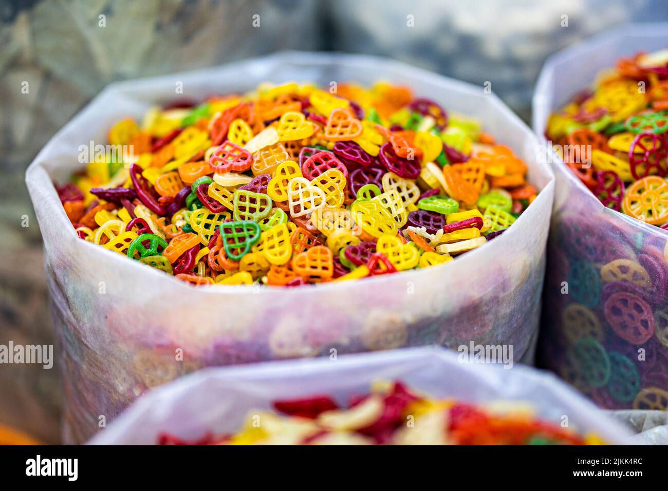 The colorful pasta for sale in a street market Stock Photo - Alamy