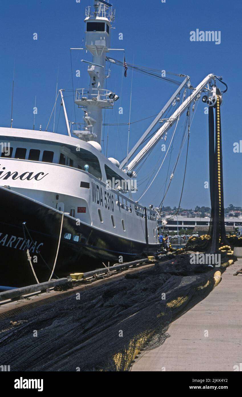 Tuna Purse Seiner loading fishing nets at the Embarcadero on San Diego ...