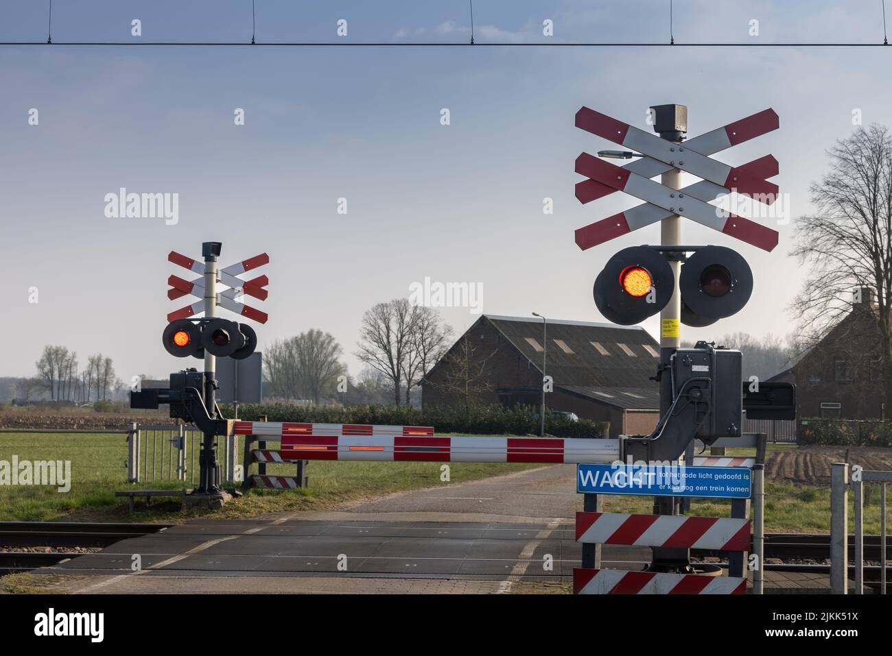A daylight shot of train tracks in Limburg province, the Netherlands ...