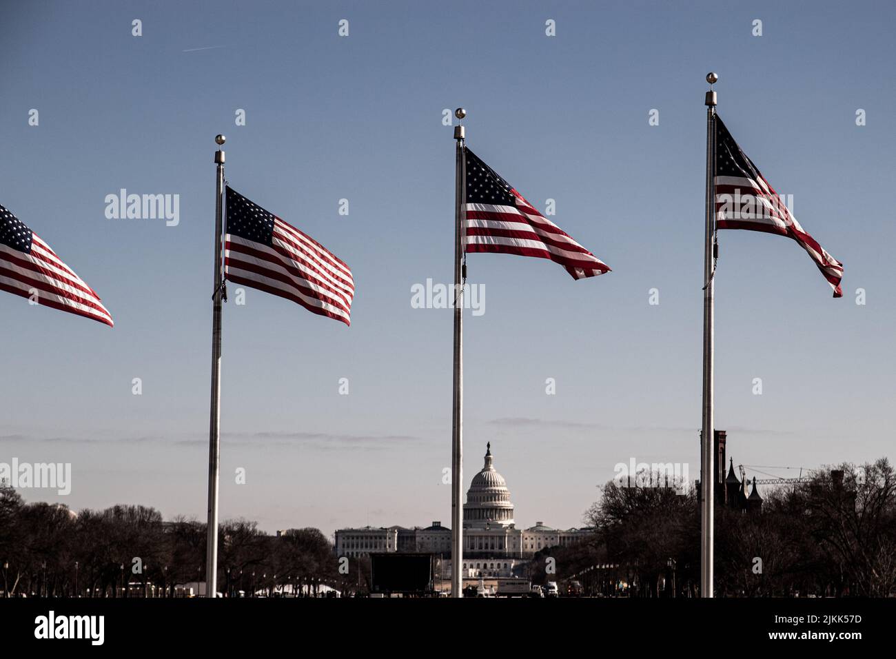 The American flags under the blue sky Stock Photo - Alamy