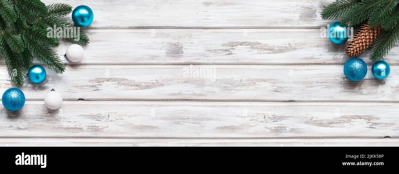 Christmas background. Merry Christmas branches,gift box, balls, ribbon ...