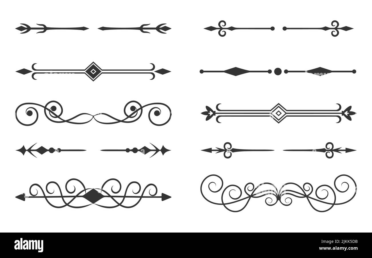Divider border vintage separator black silhouette set. Ornamental curl ...