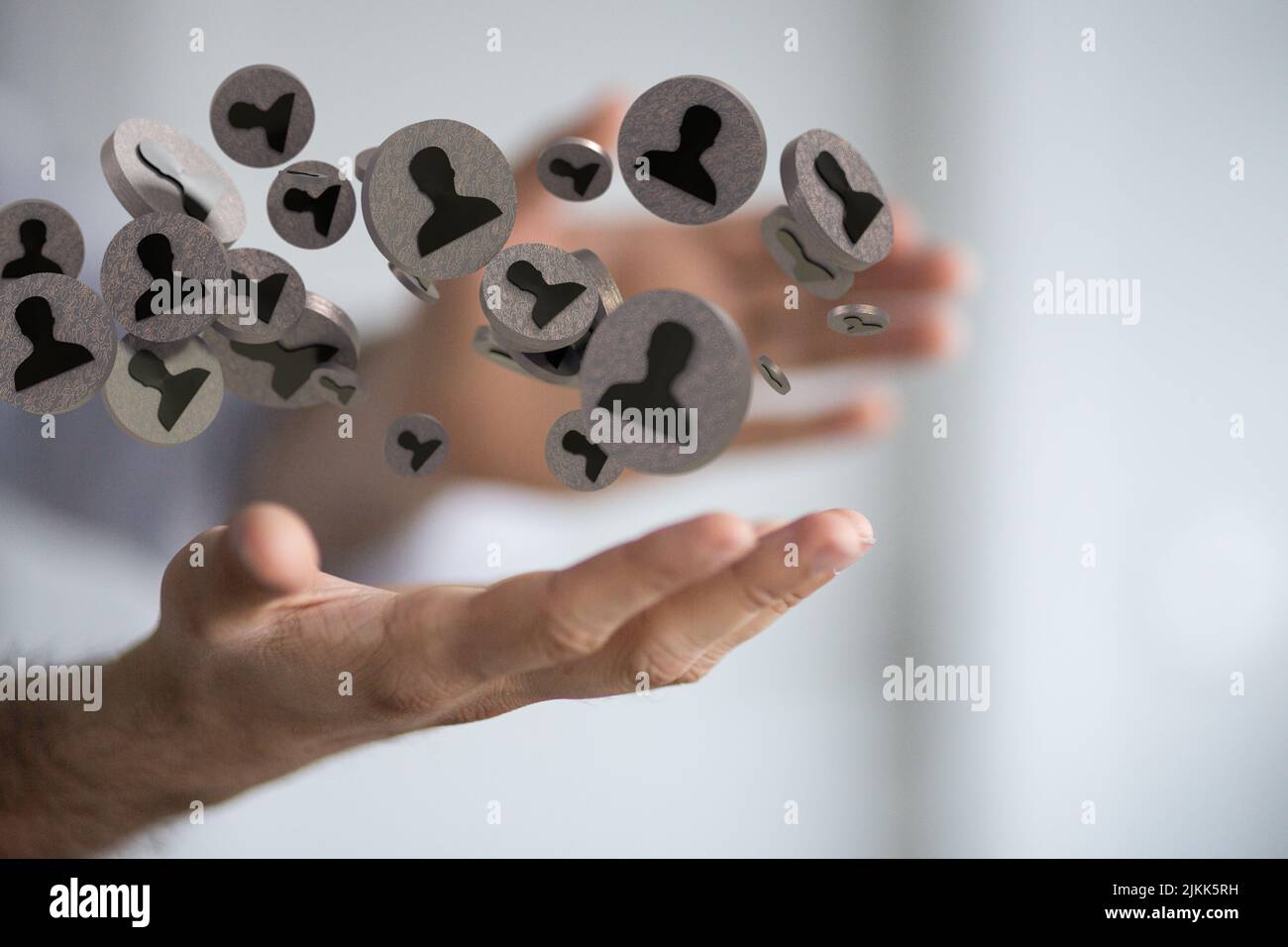A 3D illustration of human signs in the hands- the concept of digital ...