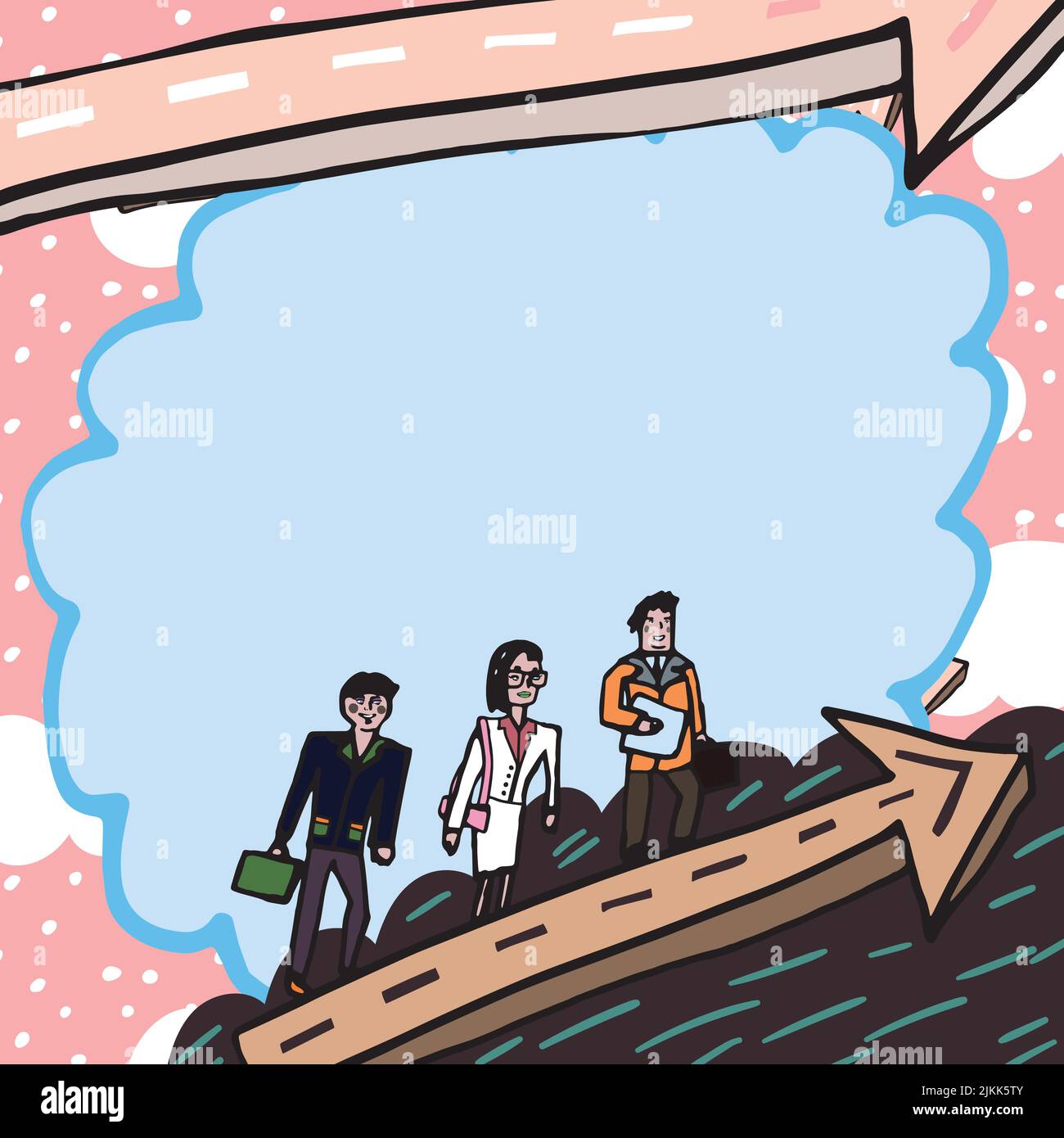 Illustrated Business Team Climbing With Arrows Around And Important ...