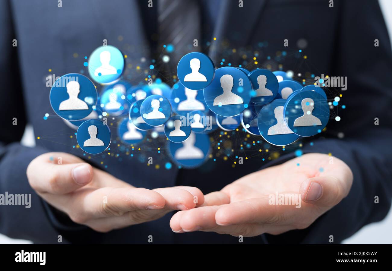 A 3D illustration of human signs in the hands- the concept of digital ...