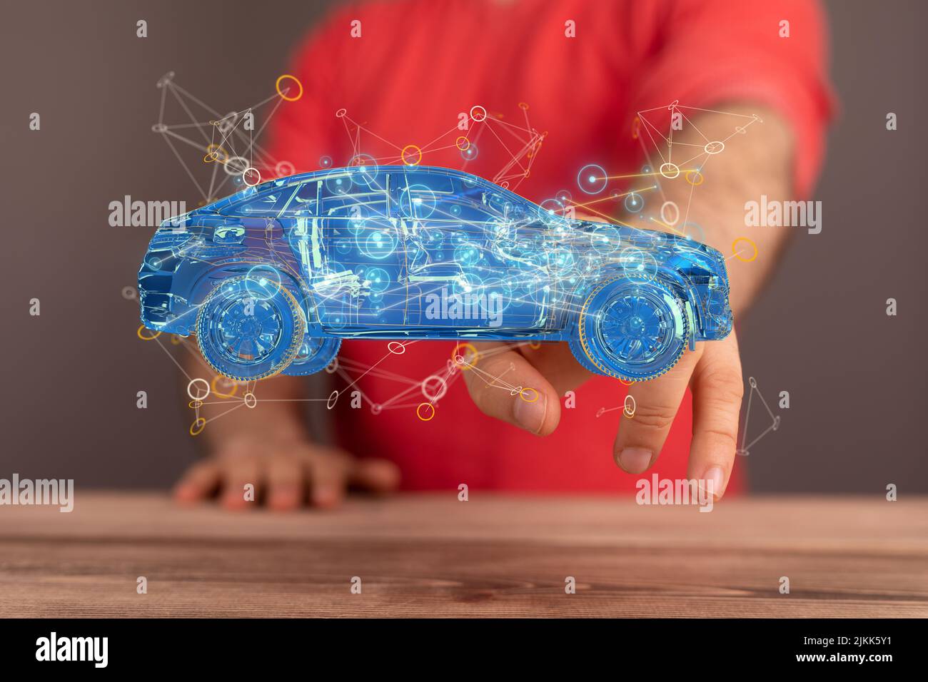 A 3d rendering design of a man interacting with autonomous driving with ...