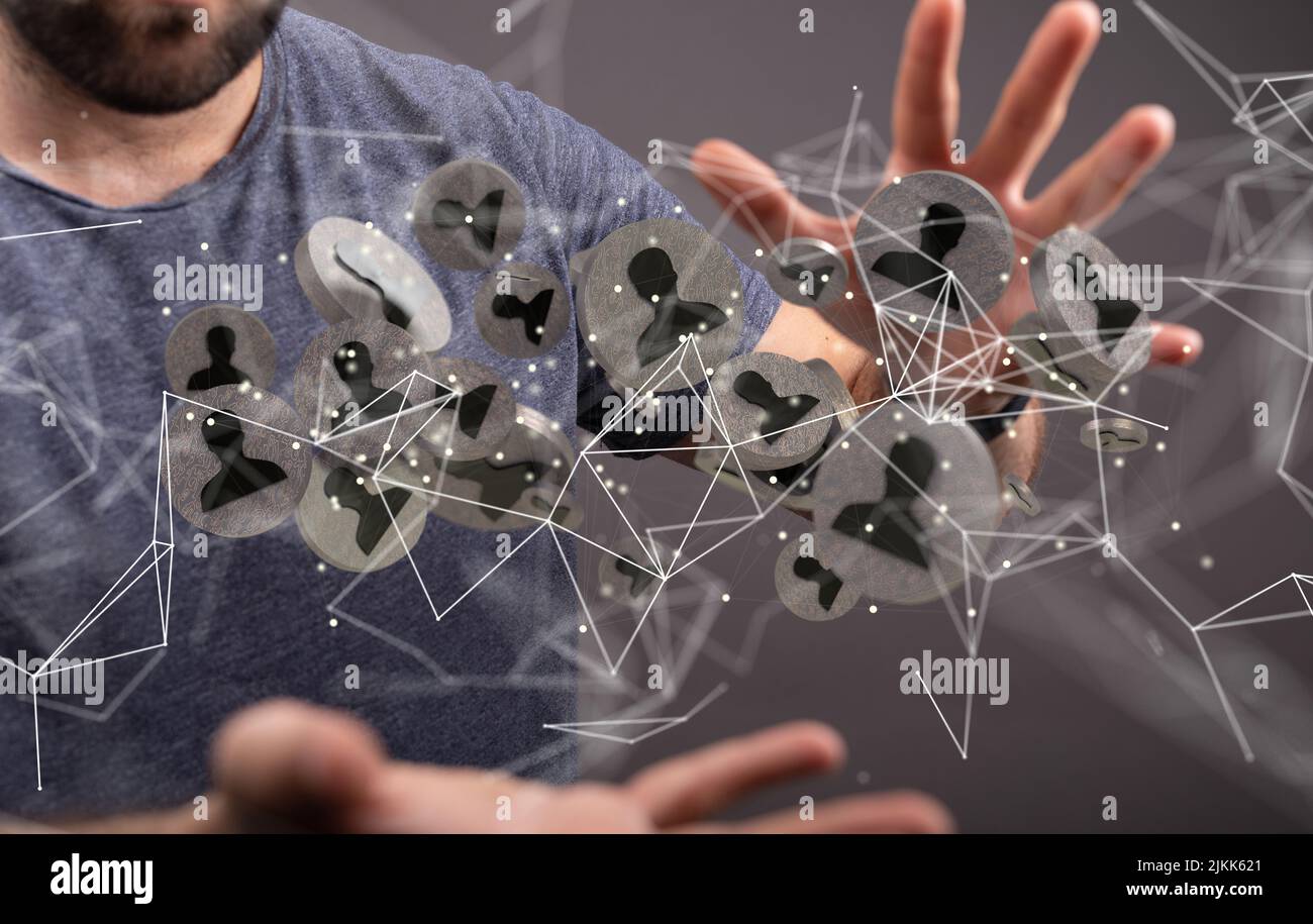 A 3D illustration of human signs in the hands- the concept of digital ...