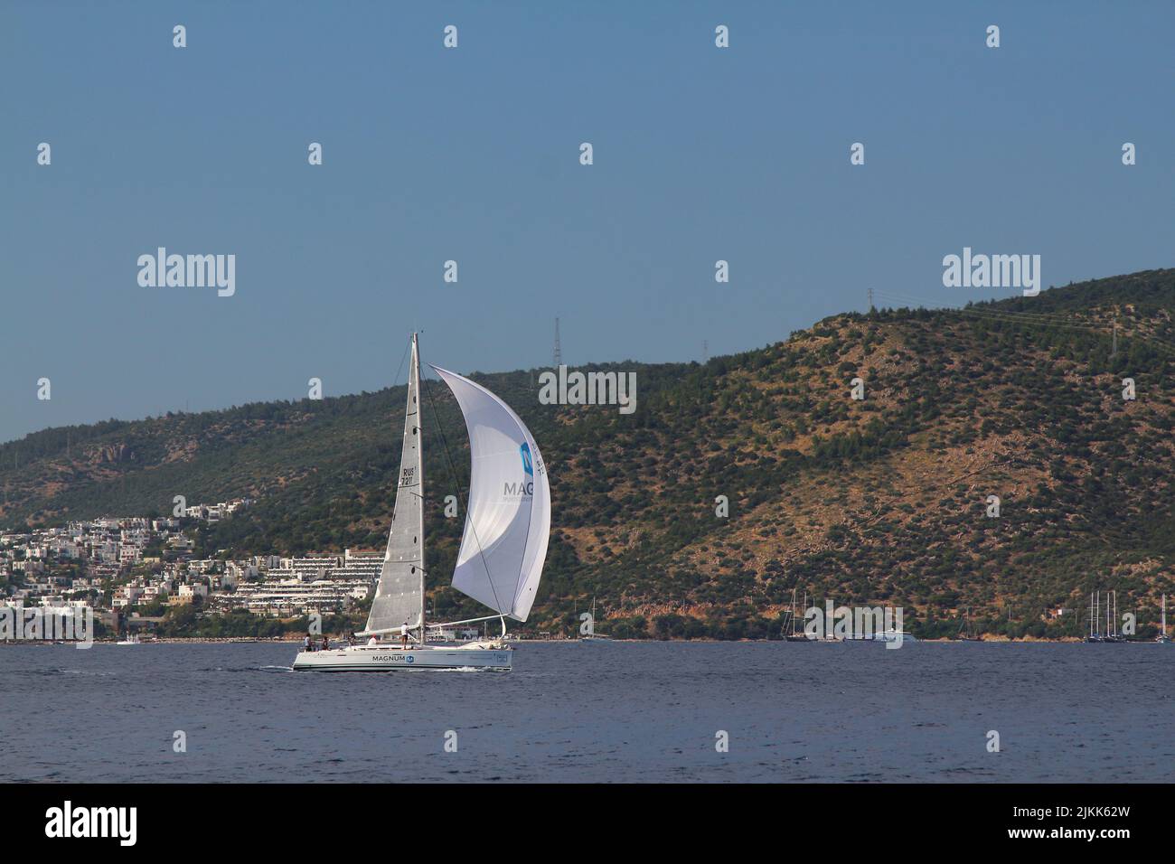 Bodrum,Turkey. 25 May 2019: Sailboats sail in windy weather in the blue ...