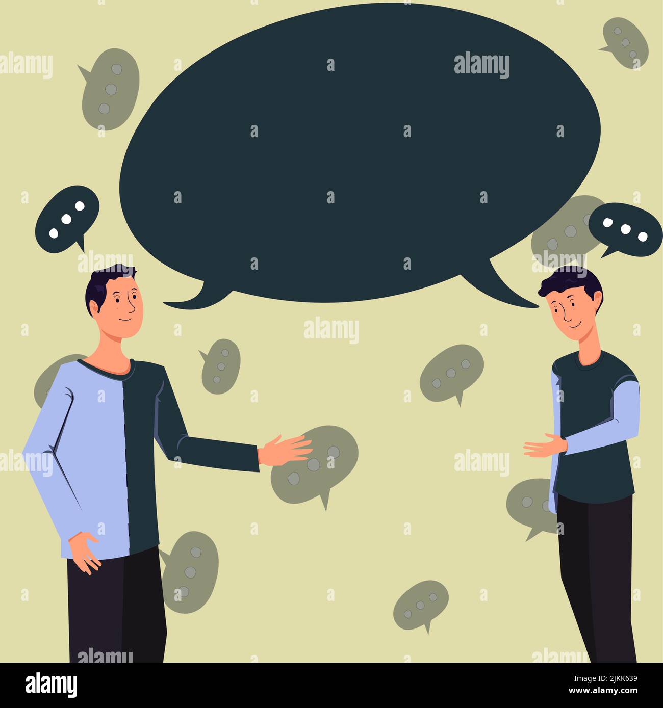 Two Colleagues Standing Discussing New Ideas With Speech Bubble ...