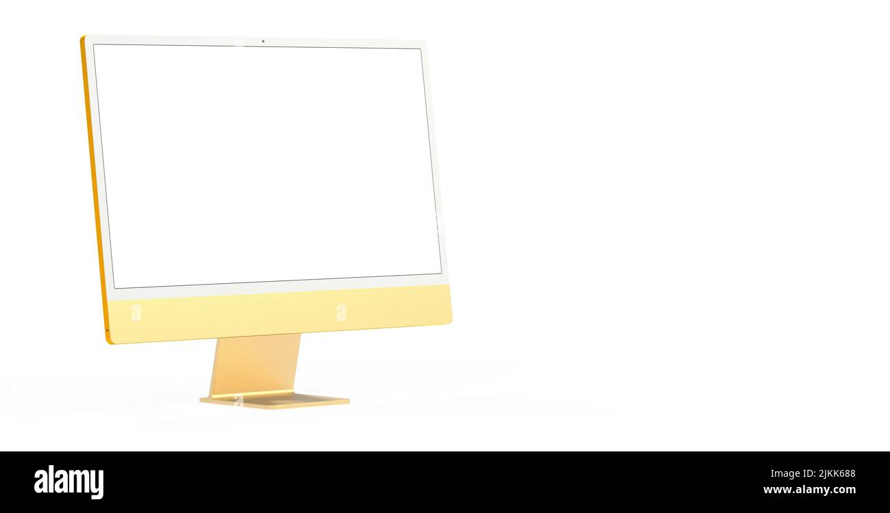 A 3d render of a modern yellow pc screen isolated on a white background ...