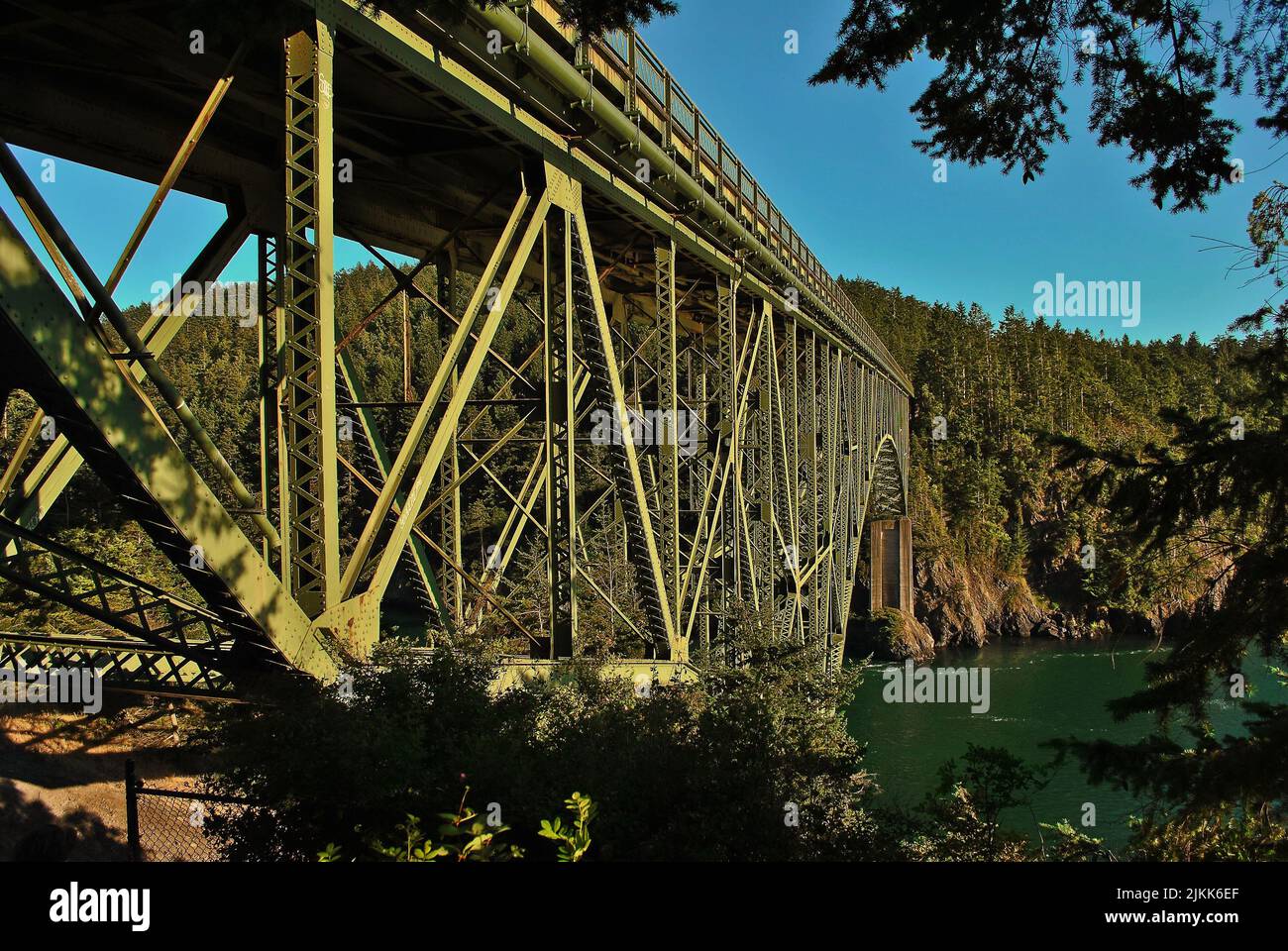 A structure of the Deception Pass Bridge on a sunny day Stock Photo - Alamy