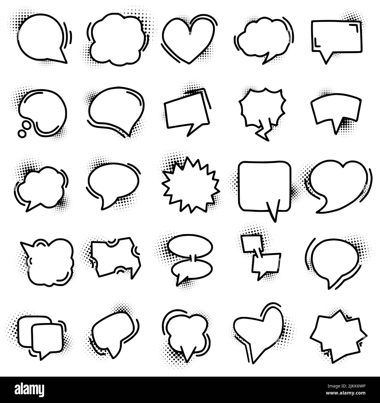 Set of hand drawn speech bubble icons with halftone textures ...