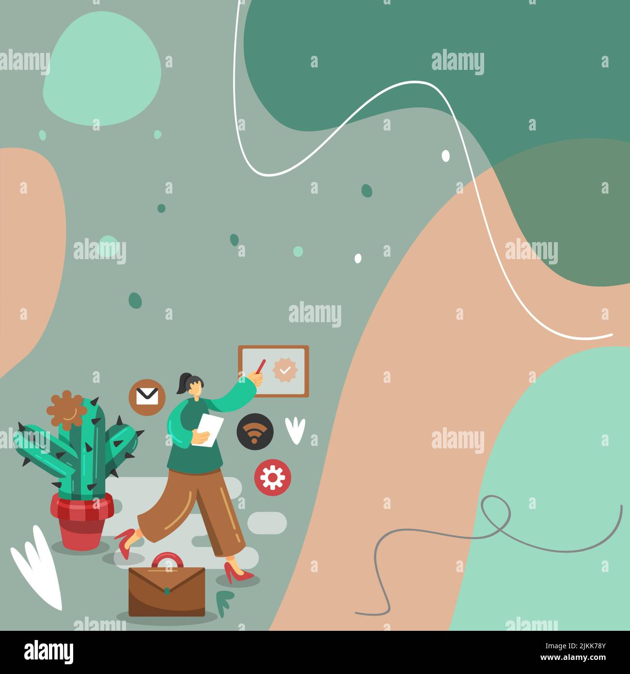 Businesswoman Drawing Pointing Verification Symbol On Screen. Woman ...