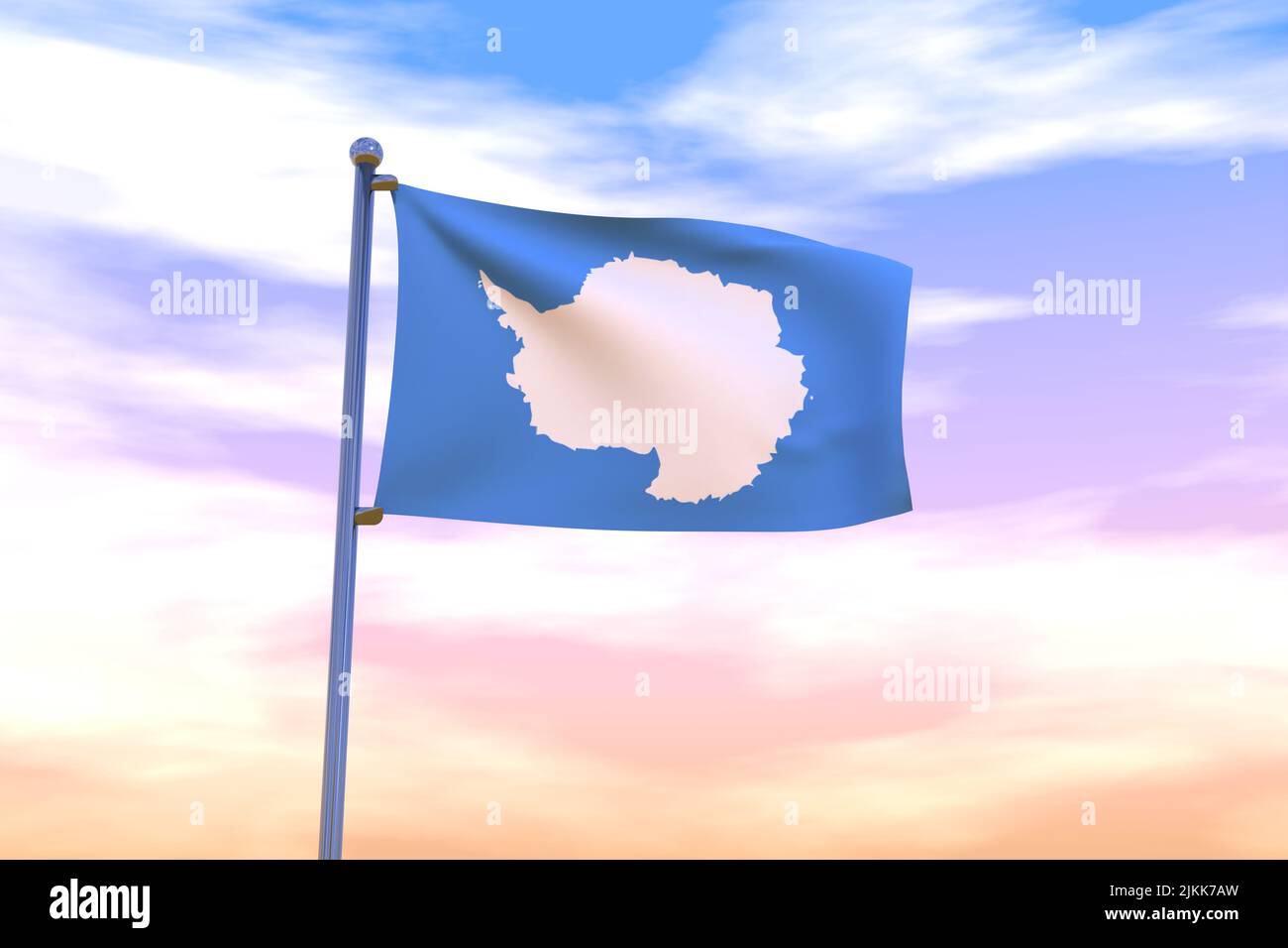 Waving flag of Antarctica with chrome flag pole in blue sky waving in ...