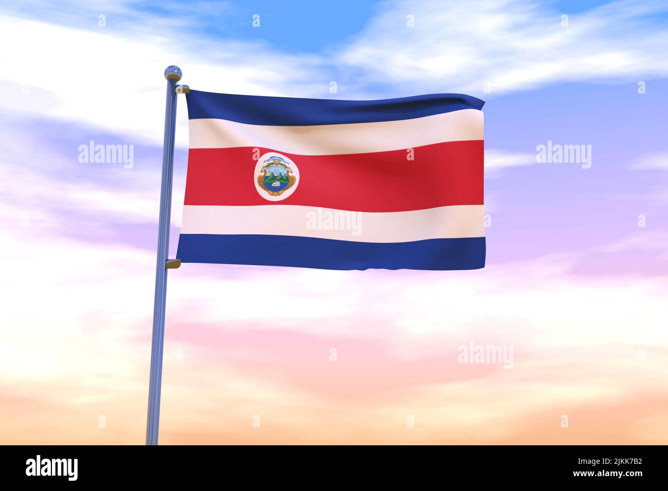Waving flag of Costa Rica with chrome flag pole in blue sky waving in ...