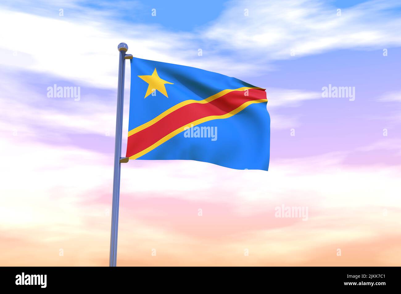 Waving flag of Congo with chrome flag pole in blue sky waving in the ...